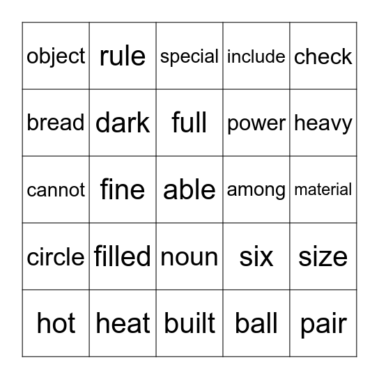 476-500 FRY WORDS Bingo Card