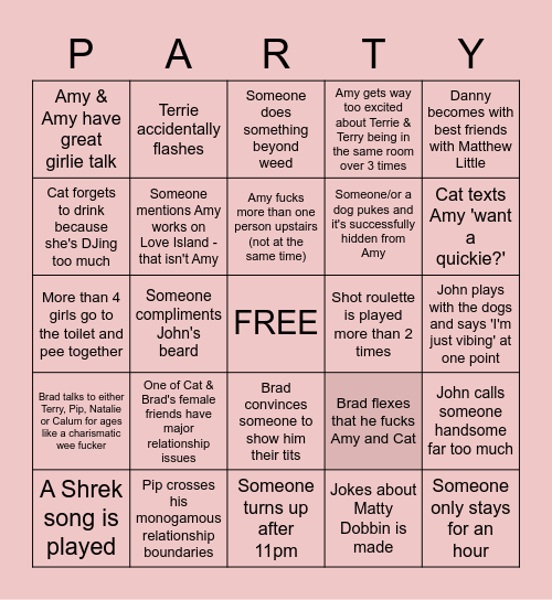 The Polycule Potentially Problematic Party Bingo Card