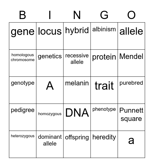 How are traits inherited? Bingo Card