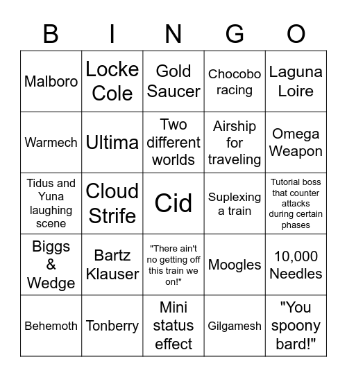 shox's World of Final Fantasy Bingo Card Bingo Card