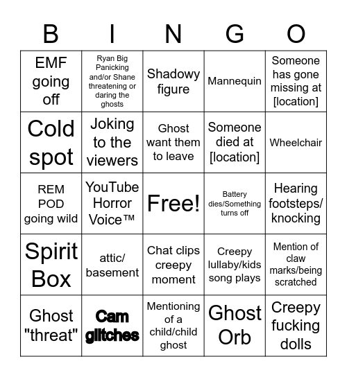 PARANORMAL HAUNTED BINGO Card
