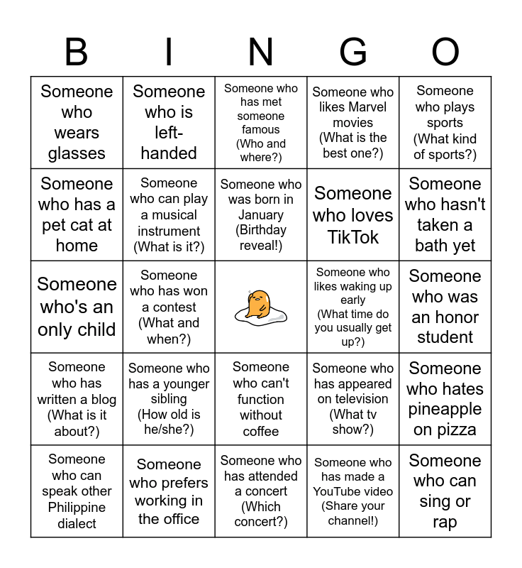 Human Bingo Card