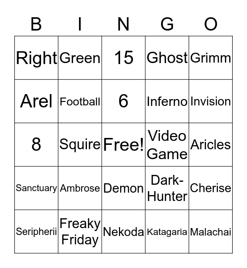 Chronicles of Nick Bingo Card