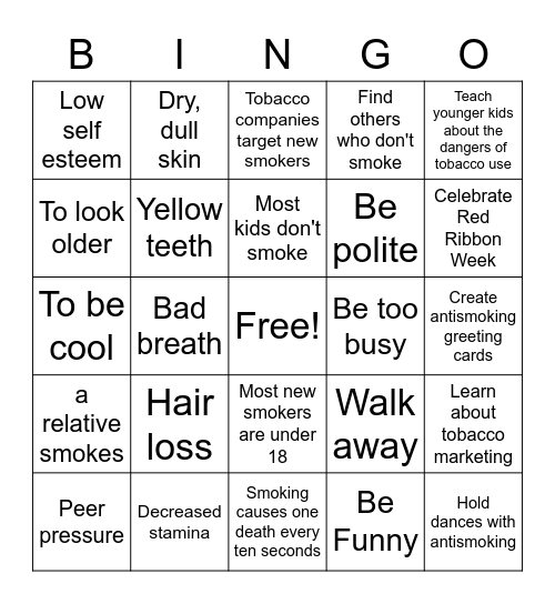 DRUG PREVENTION Bingo Card
