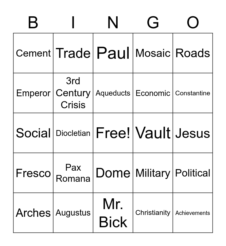 Roman Empire Review Bingo Card