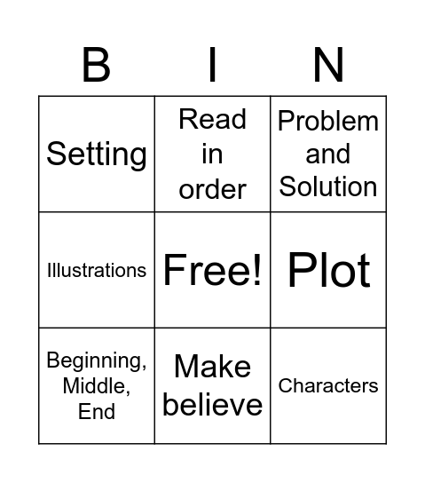 Fiction Text Bingo Card