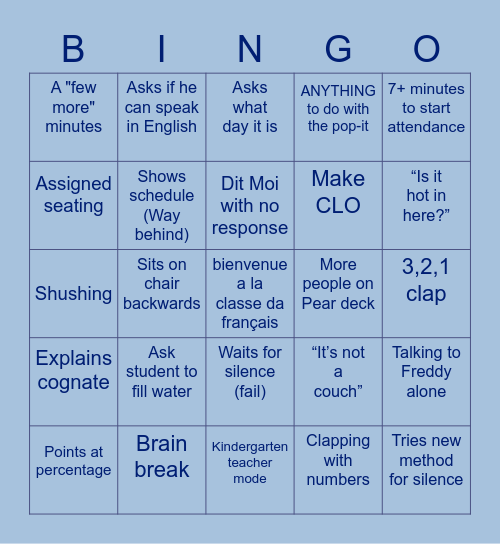 Mr. Vargas Bingo Card