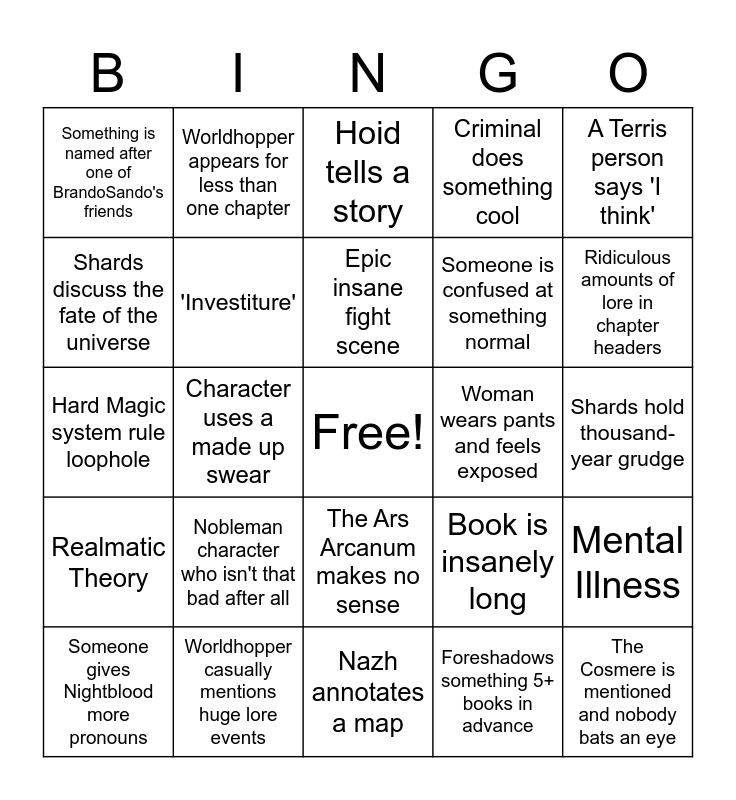 Brando Sando Bingo Card Bingo Card
