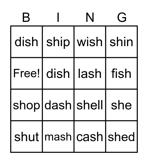 SH WORDS Bingo Card