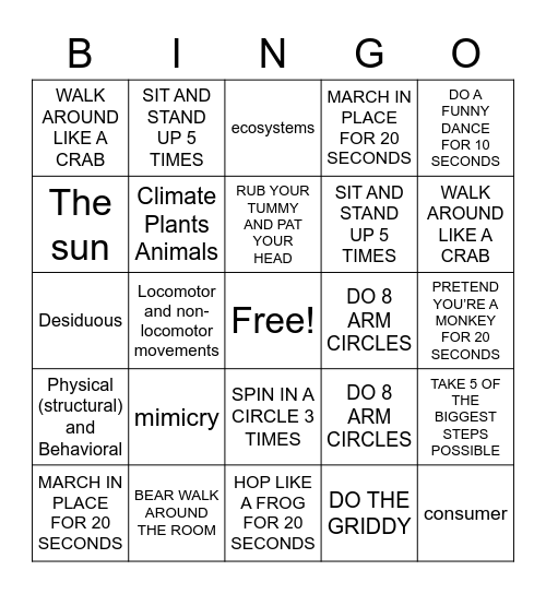 BIOMES, ECOSYSTEMS, ADAPTATIONS Bingo Card