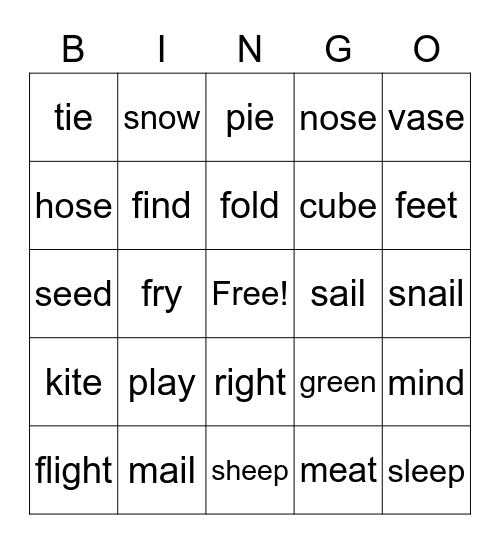 long vowels Bingo Card