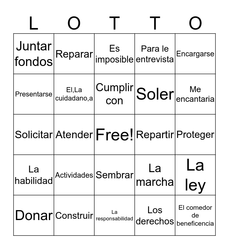 Realidades 3 Ch.5 #2 Bingo Card