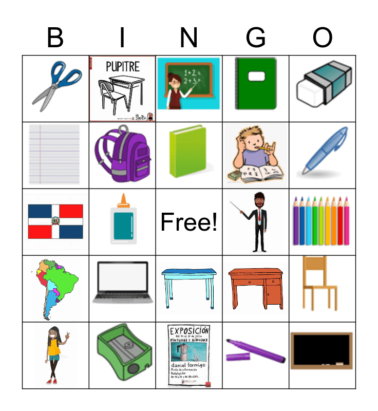 Útiles escolares Bingo Card