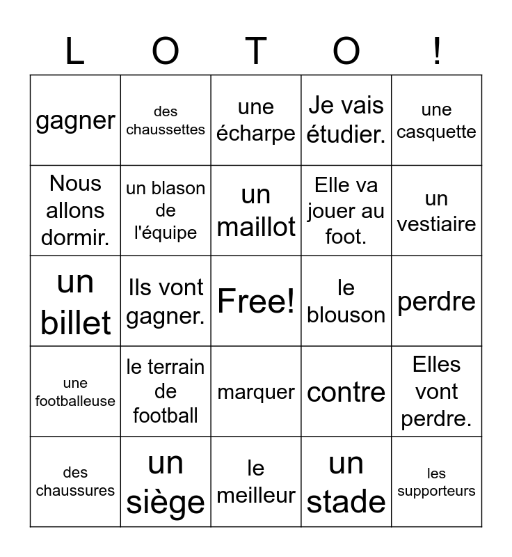 Le football & Le futur proche Bingo Card