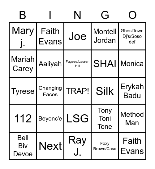 FLASHBACK R&B Bingo Card