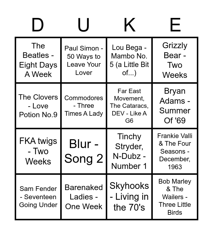 BINGO BEATS Bingo Card