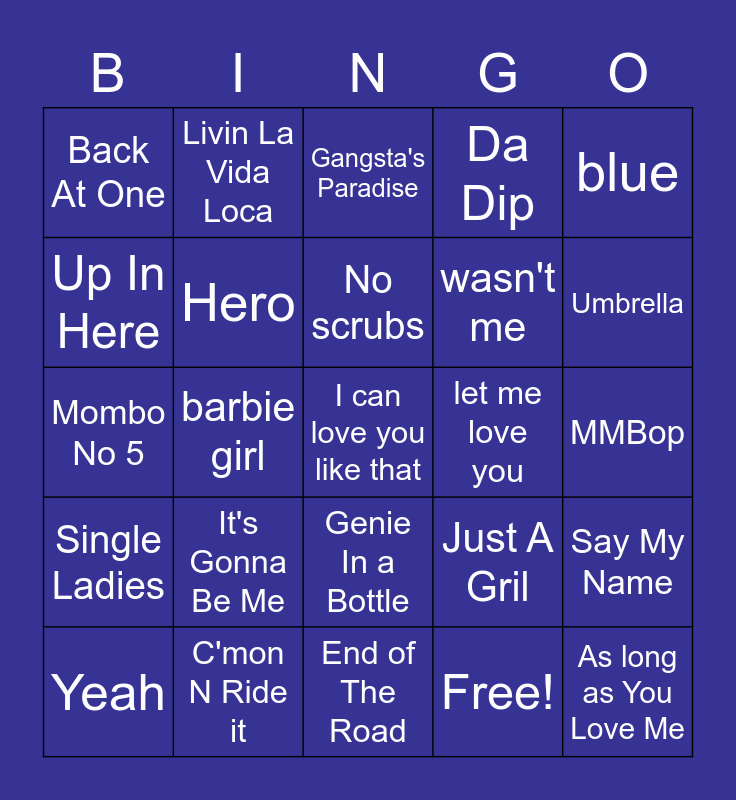 90 s 2000 s MUSIC Bingo Card 90 s 2000 s MUSIC Bingo Card