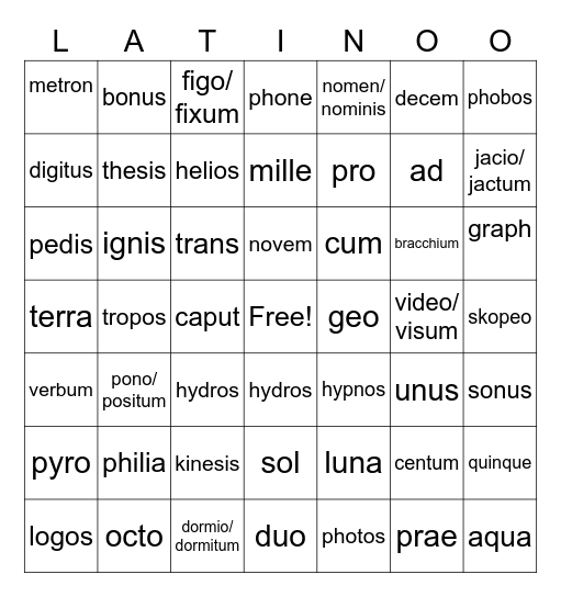 LATIN and GREEK Bingo Card