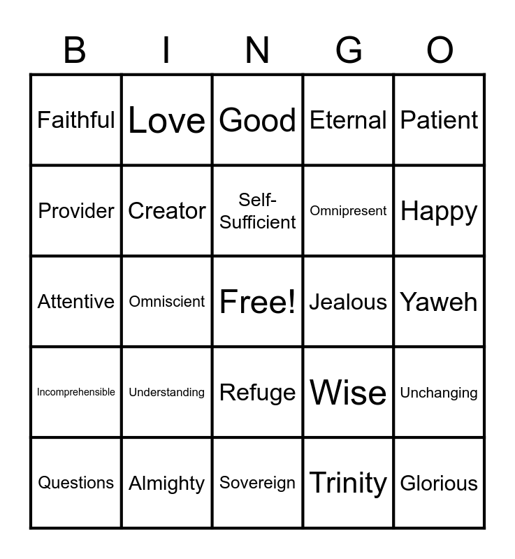 Characteristics of God Bingo Card