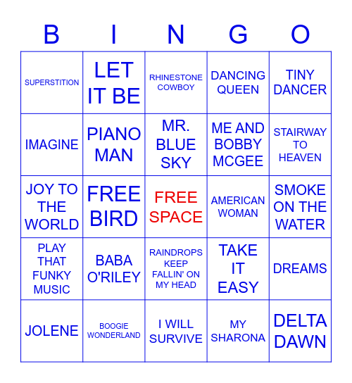 70 S SONG TITLES Bingo Card