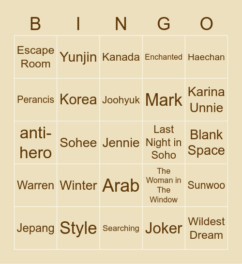winnie’s card! Bingo Card