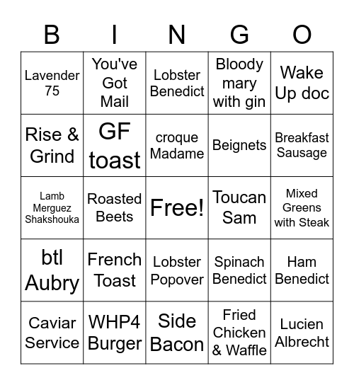 BRUNCH TIME BINGO Card