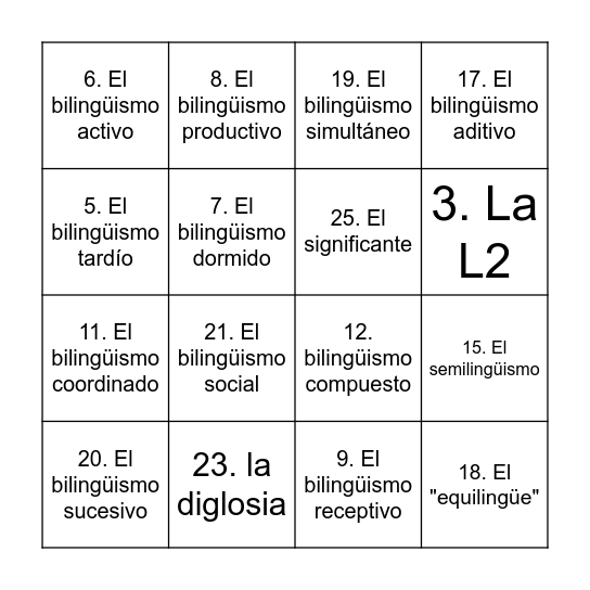Lotería de Bilingüismo Bingo Card