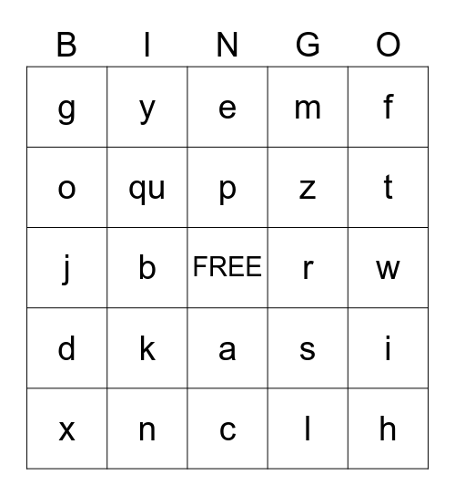 Beginning, Middle, and Ending Sounds Bingo Card