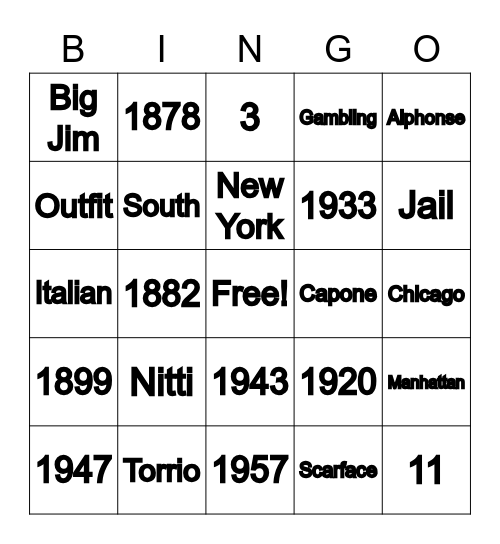 1920's Gangsters Bingo Card