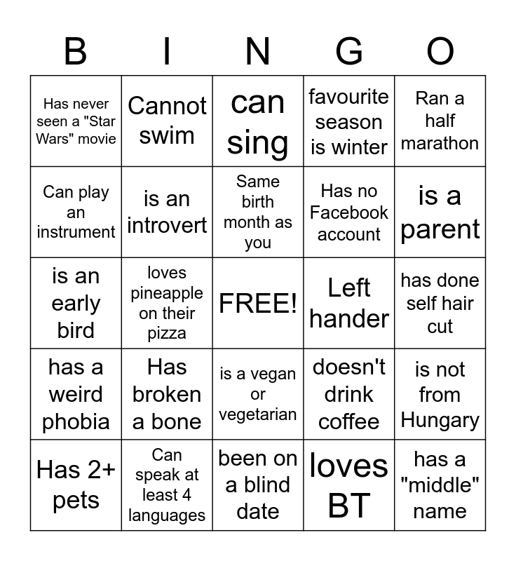 BT PM Bingo Card
