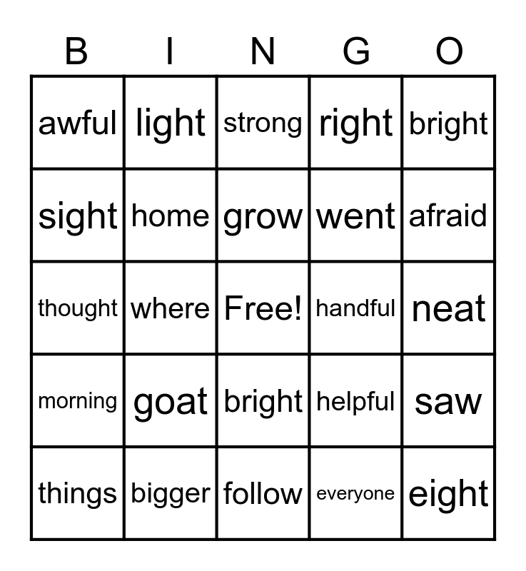 3rd Six Weeks Sight Words Bingo Card