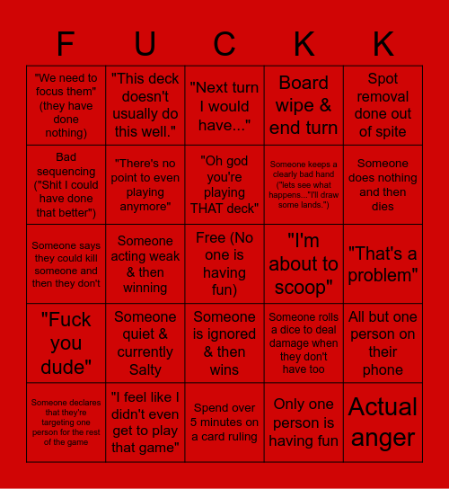 Sunday Night Magic Bingo Card