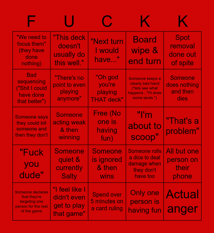 Sunday Night Magic Bingo Card