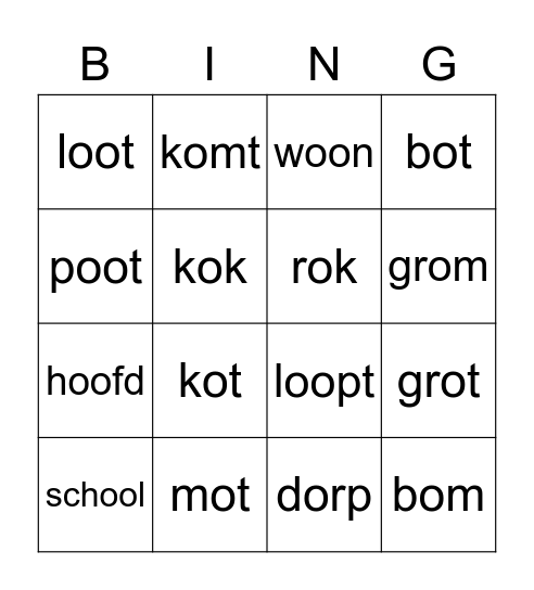 Klanken van het Nederlands Bingo Card