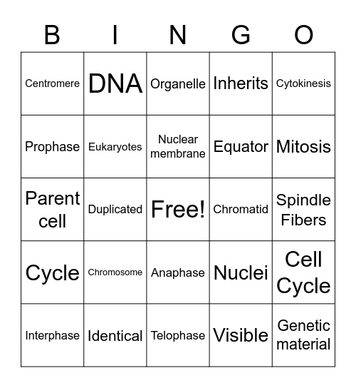 Cell Cycle Bingo Card