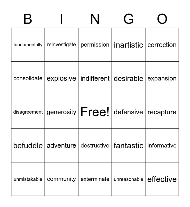 Rewards 14 Bingo Card