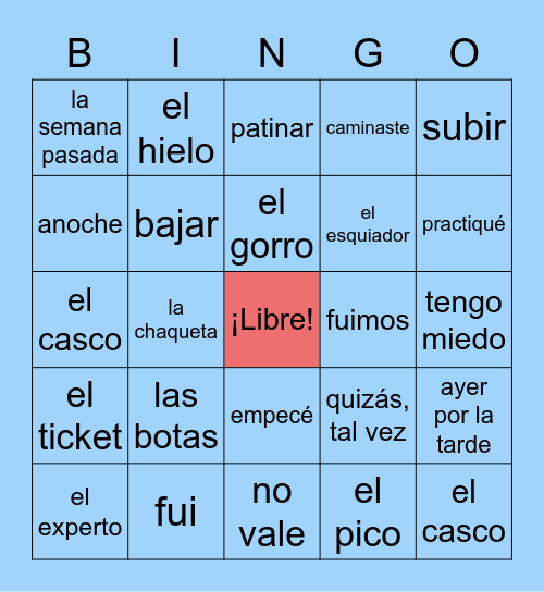 De Vacaciones Bingo Card