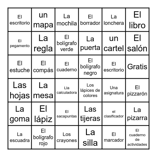 Lotería útiles escolares Bingo Card