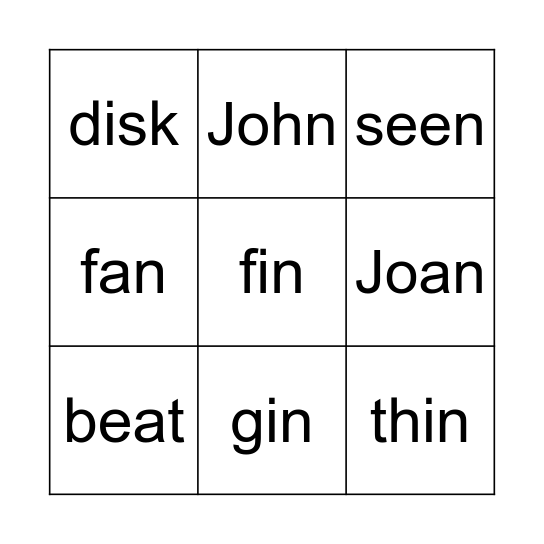 Minimal pairs bingo Card