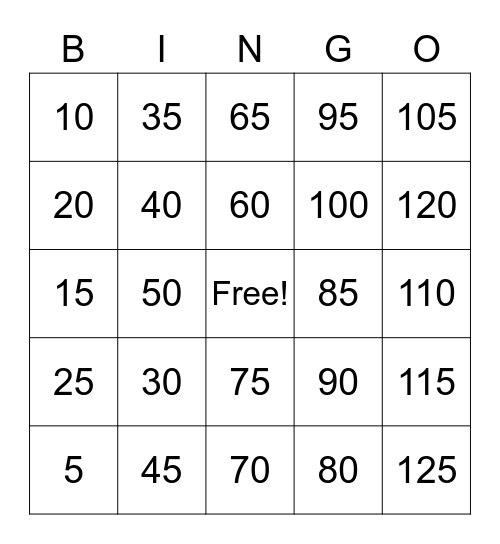Counting by five! Bingo Card