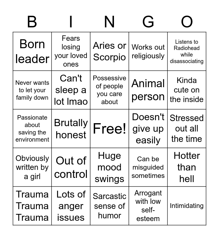 kinnie bingo #3 Bingo Card