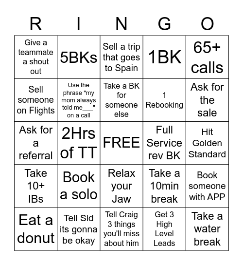 RINGO Bingo Card