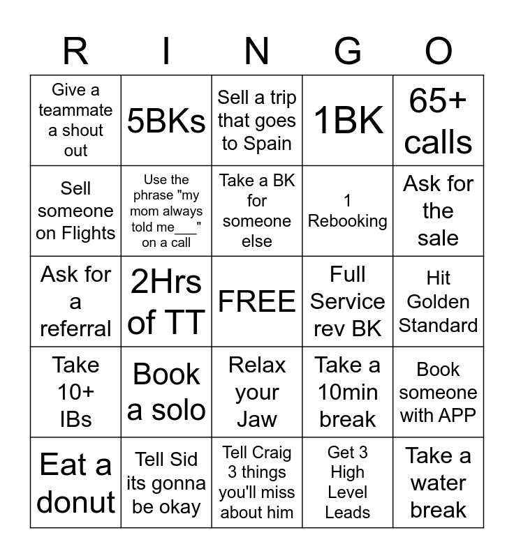 RINGO Bingo Card