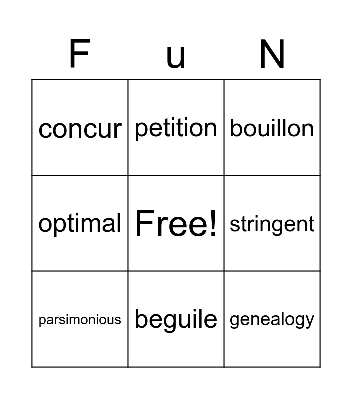List 21 Bingo Card