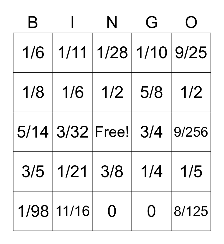 MAT Probability Bingo! Bingo Card