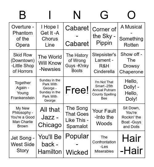 Broadway Bingo Card