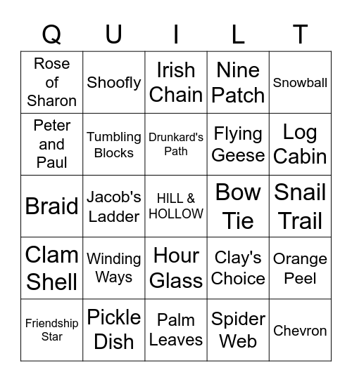 QUILT BLOCKS Bingo Card
