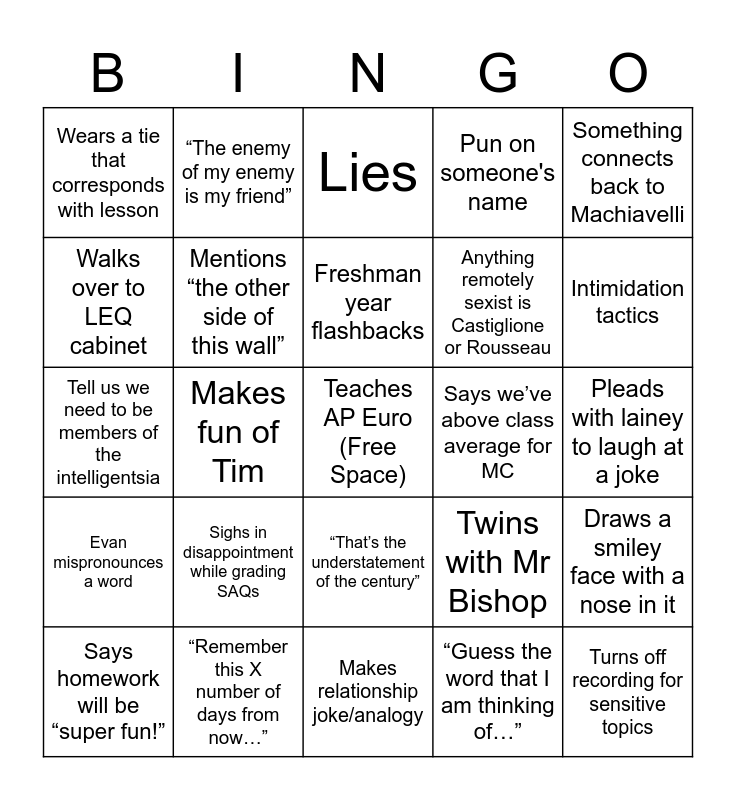 Mr Switala AP Euro Bingo Card