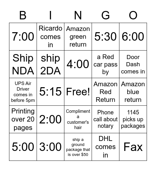 Untitled Bingo Card