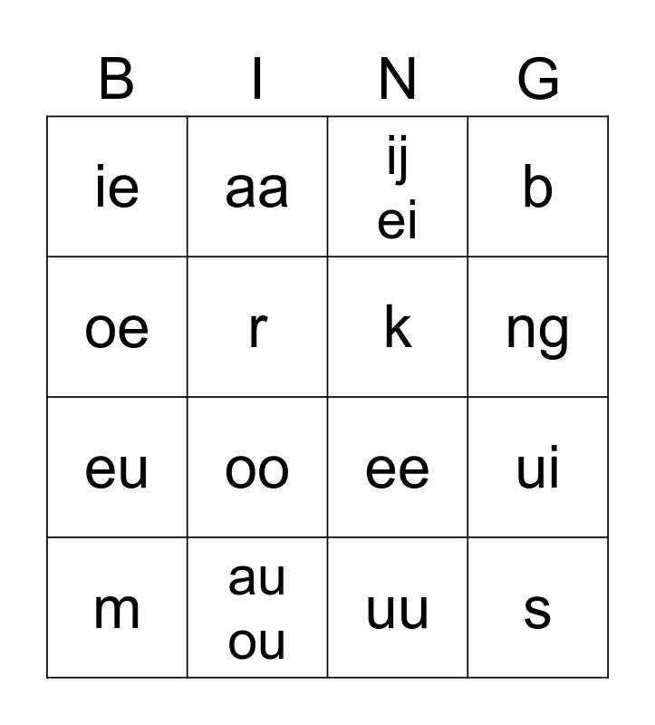 Klanken Bingo Card